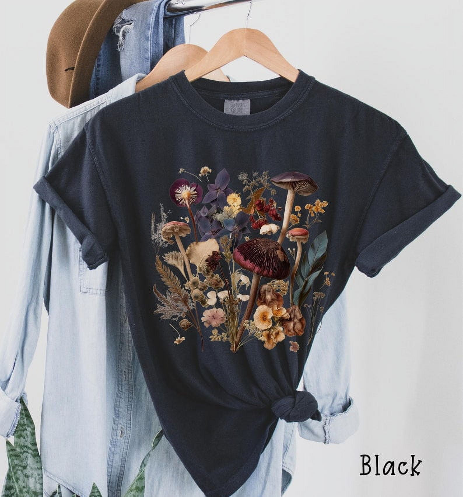 Cottagecore Dried Mushrooms Flowers s, Vintage Wash Botanical Tshirt ...