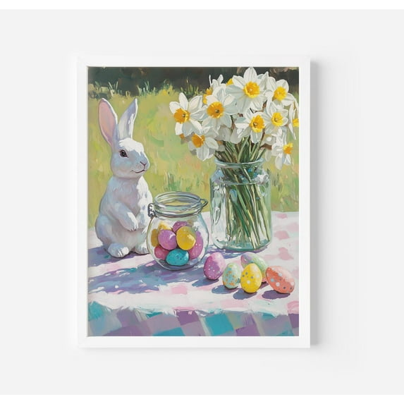 Cottagecore Easter Bunny Print: Spring Picnic Wall Art #444, Unframed ...