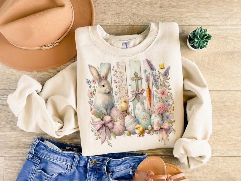Cottagecore Easter Bunny Sweatshirt, Vintage Easter Collage Pullover ...