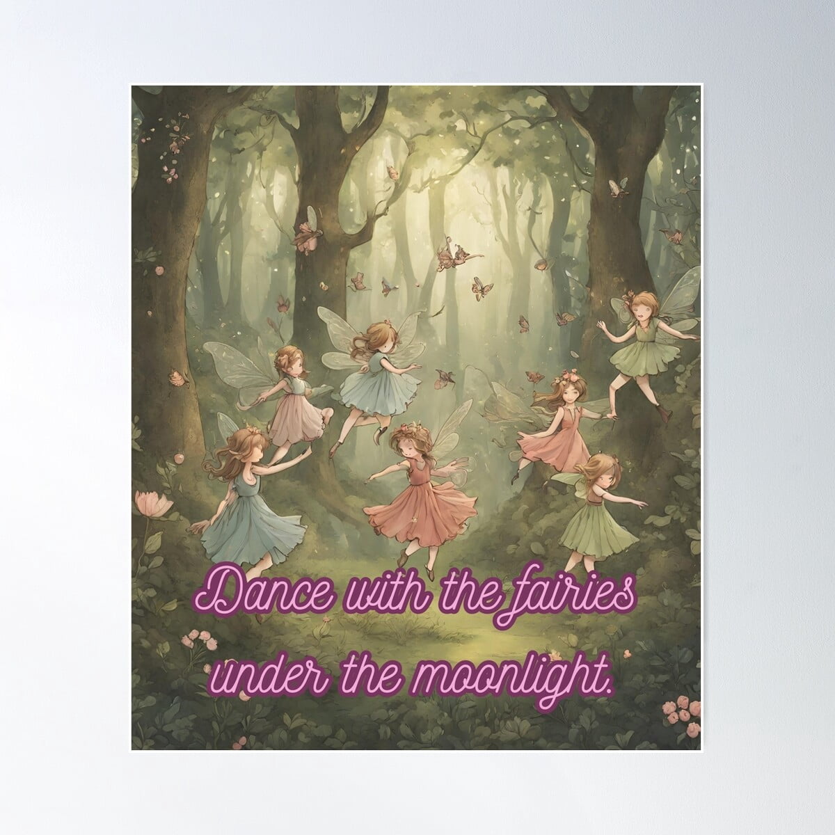 Cottagecore - Fairies Dancing Moonlight Affirmation 4 Poster Wall Art ...