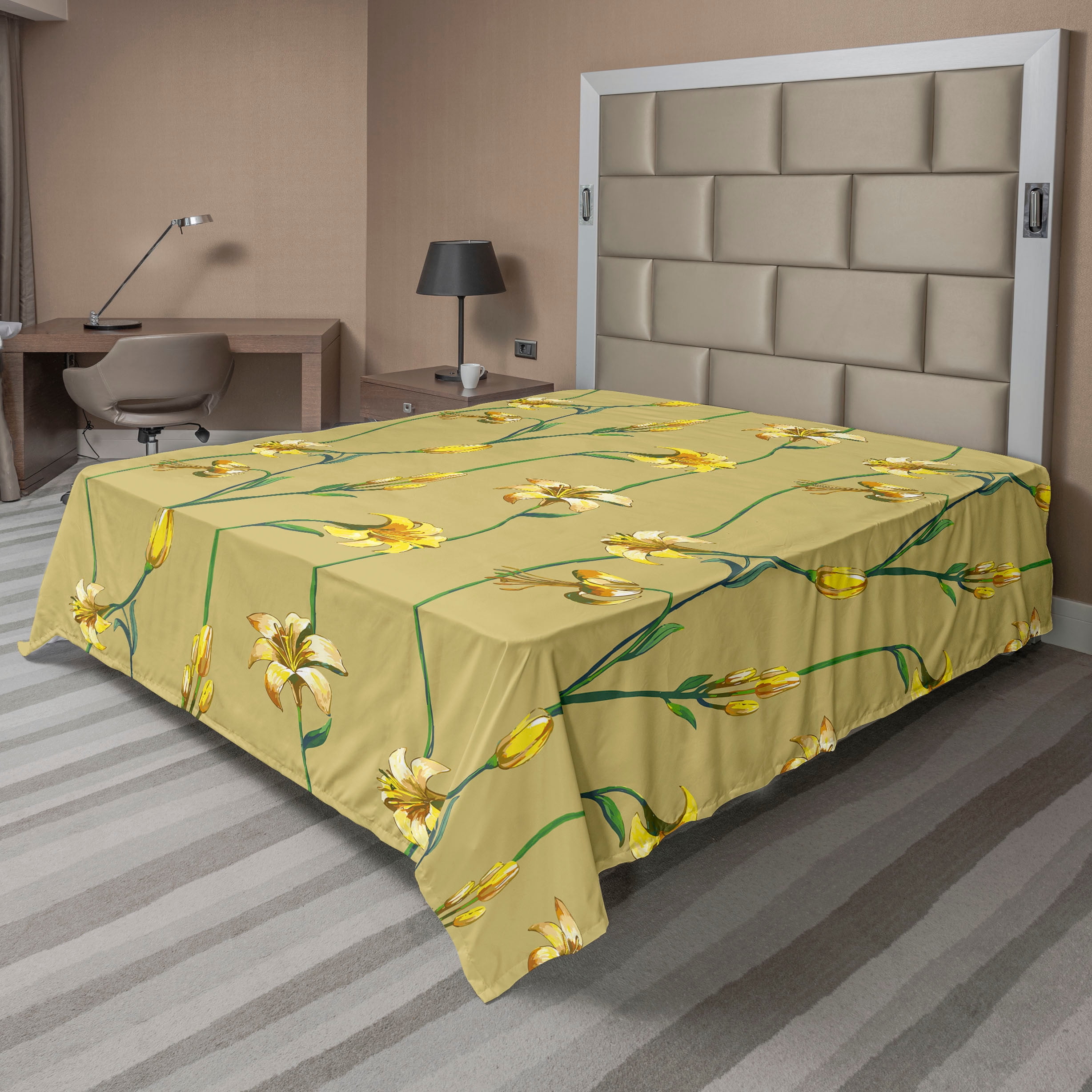 Cottagecore Flat Sheet, Garden Scene Springtime Lily Pattern With ...