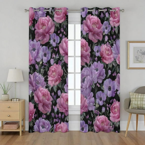 Cottagecore Floral Curtains For Living Room, Vintage Dark Floral Drapes ...