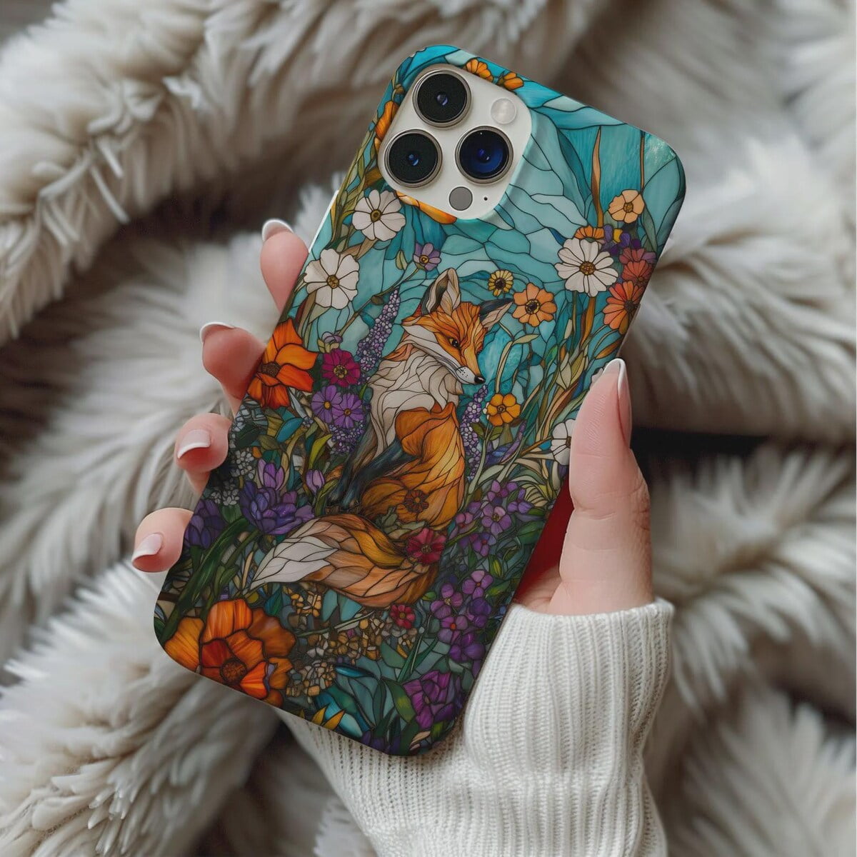 Cottagecore Floral Forest Stained Glass Fox Phone Case with iPhone 17 ...