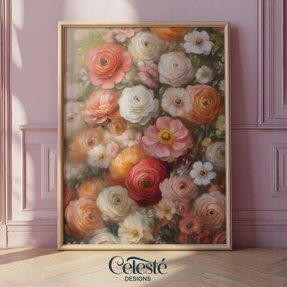 Cottagecore Floral Print, Ranunculus & Daisies Vintage Wall Art Home ...