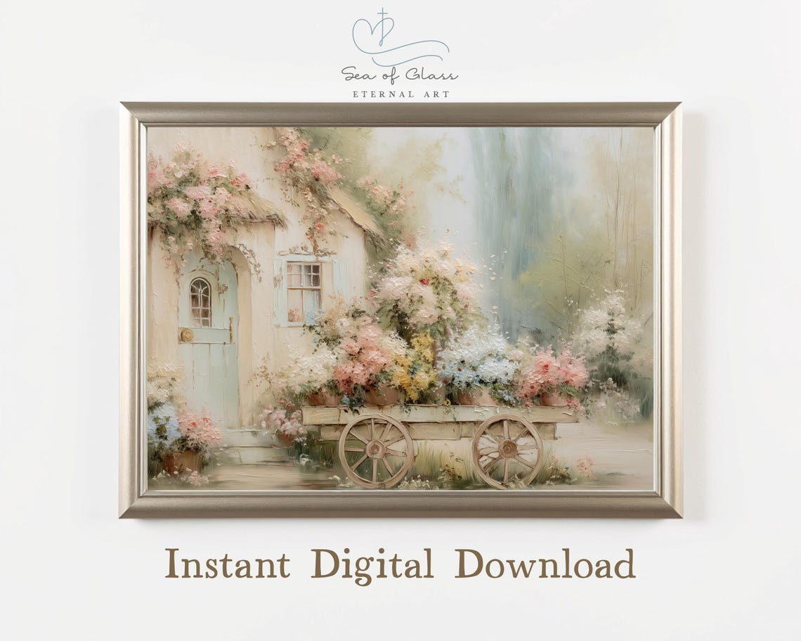 Cottagecore Flower Cart Poster Pastel French Country Art, Romantic ...