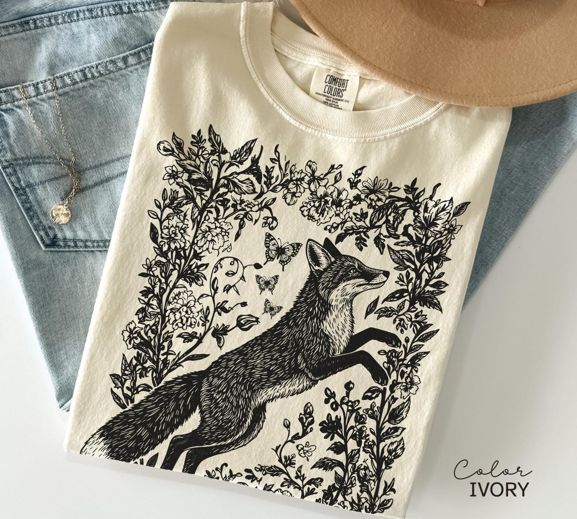 Cottagecore Fox Shirt Wildflower Fox TShirt Folk Art Forest Animal ...