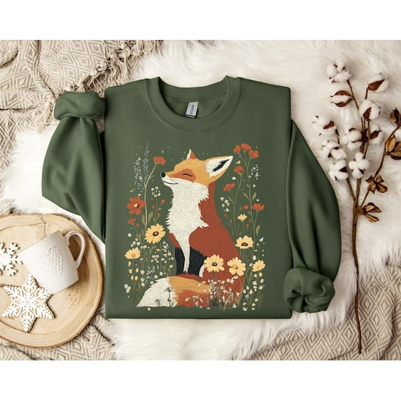 Cottagecore Fox Sweatshirt with Wildflowers, Vintage Animal Sweatshirt ...