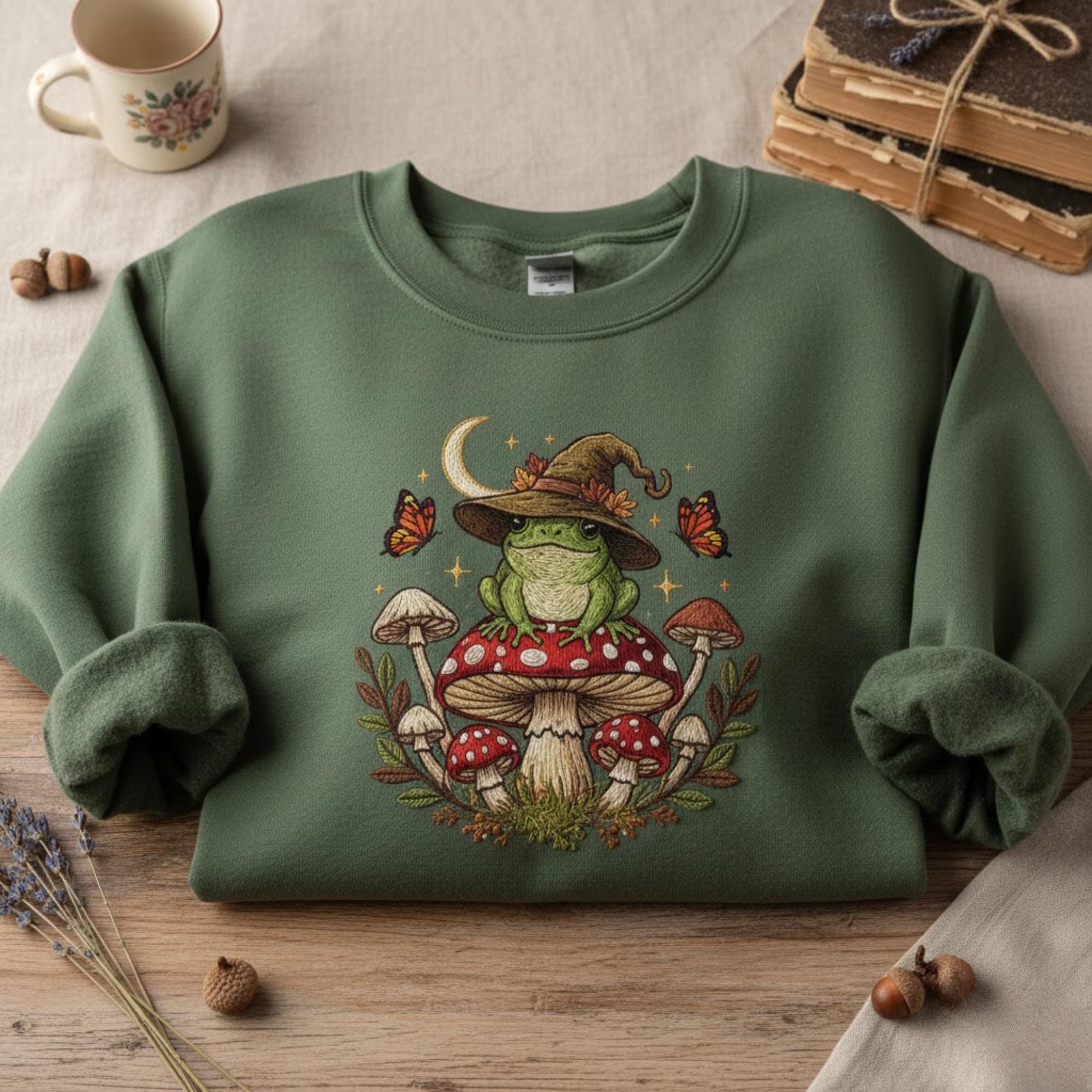 Cottagecore Frog Embroidered Sweatshirt Witchy Mushroom Shirt Frogcore ...