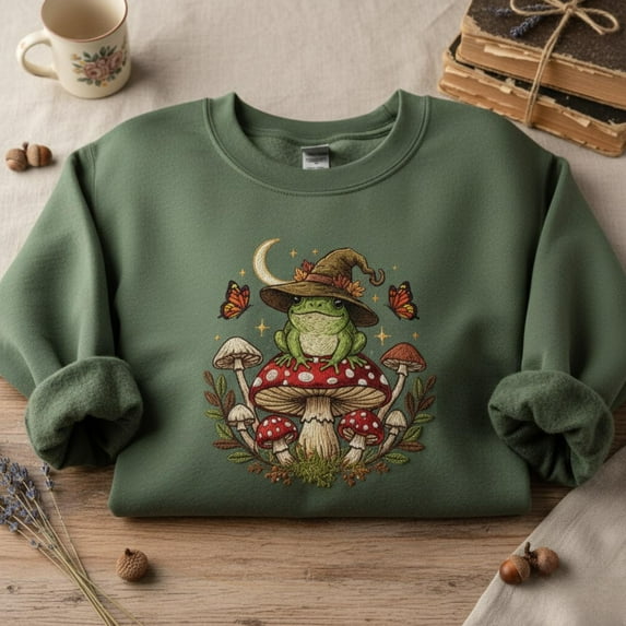Cottagecore Frog Embroidered Sweatshirt Witchy Mushroom Shirt Frogcore ...