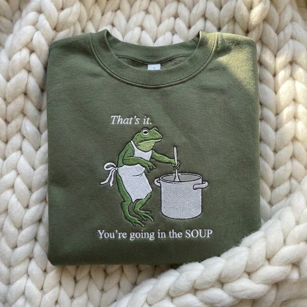 Cottagecore Frog Embroidery, Cute Animal Chef Crewneck, Funny Threat ...