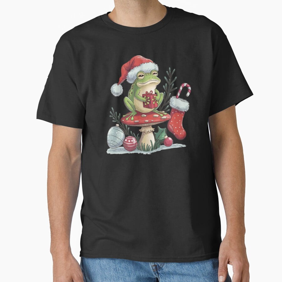 Cottagecore Frog Mushroom Christmas Cozy Aesthetic Holiday Art Unisex T ...