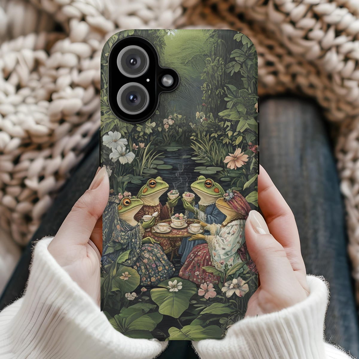 Cottagecore Frog Phone Case with a Whimsical Botanical Tea Party Art ...