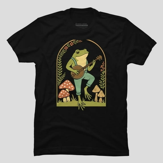 Cottagecore Frog Playing Banjo On Mushroom Cute Retro H28623 T-Shirt ...