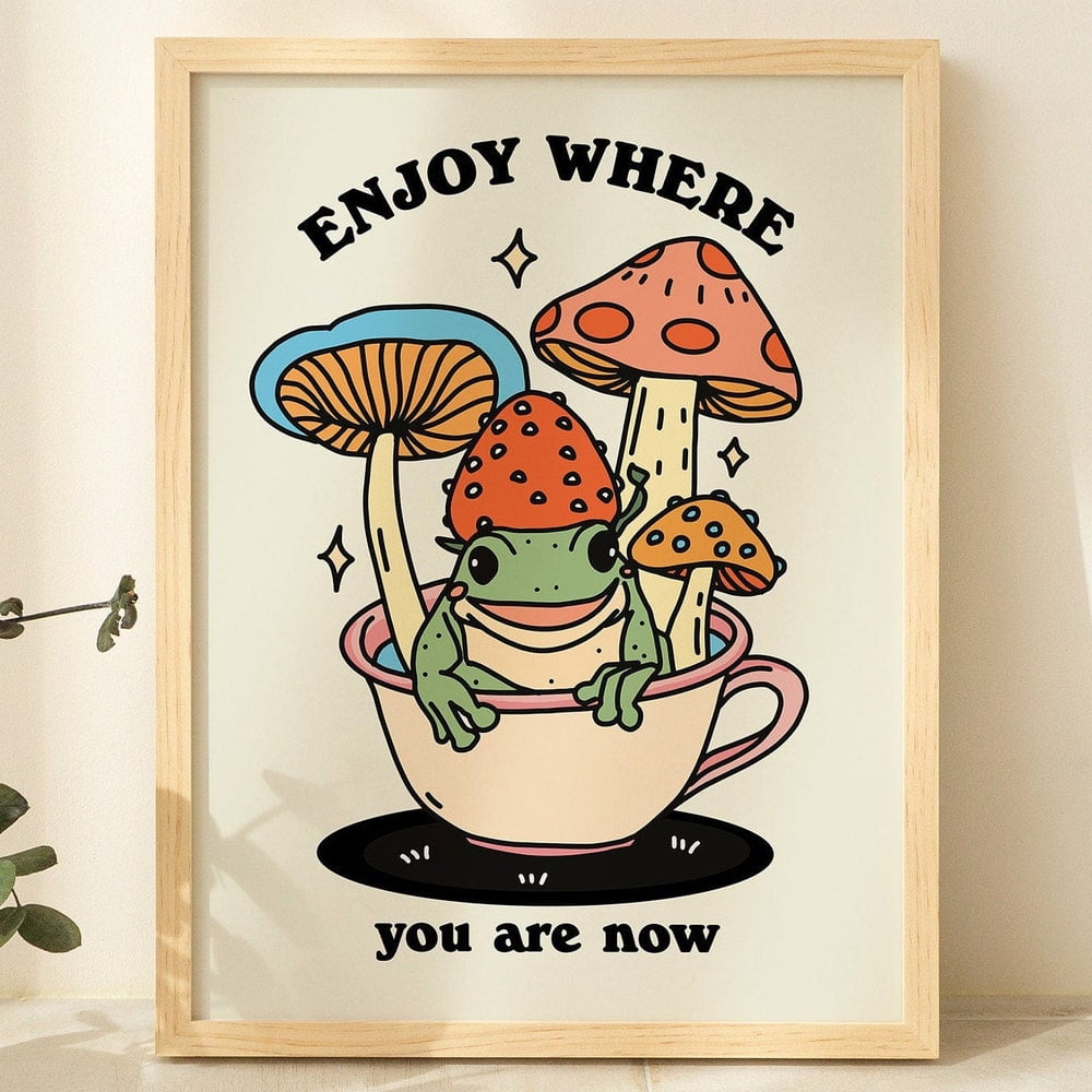 Cottagecore Frog Poster Print, Retro Positive Quote, Vintage Frog ...