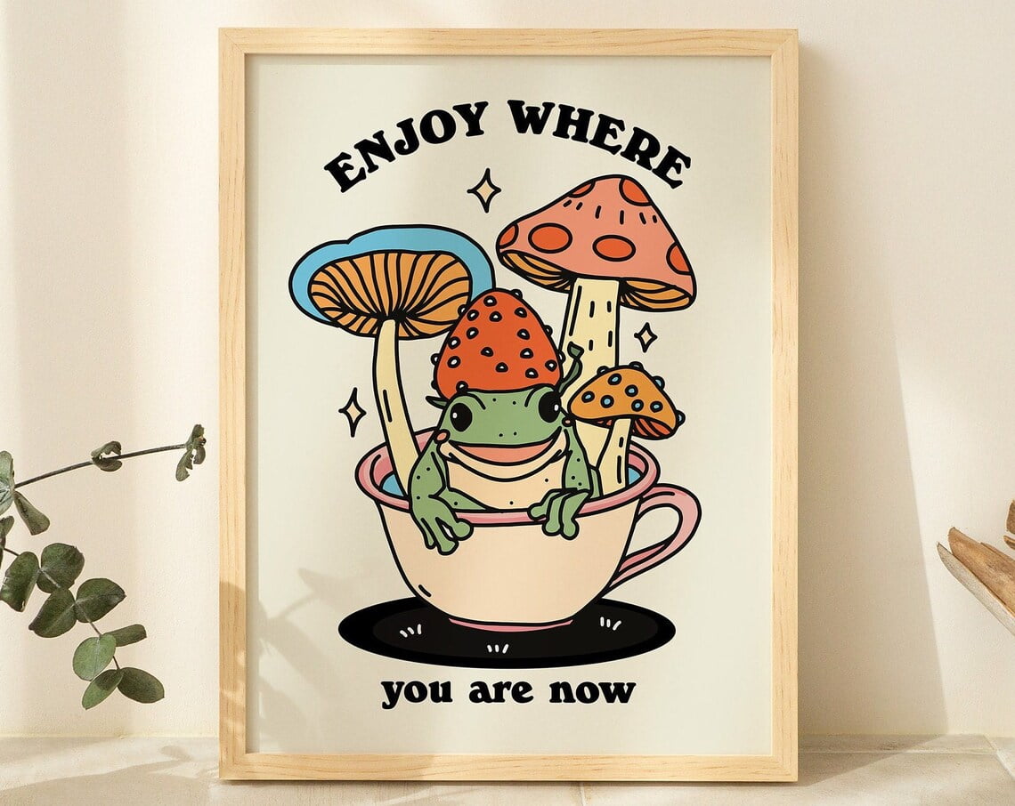 Cottagecore Frog Poster Print, Retro Positive Quote, Vintage Frog ...
