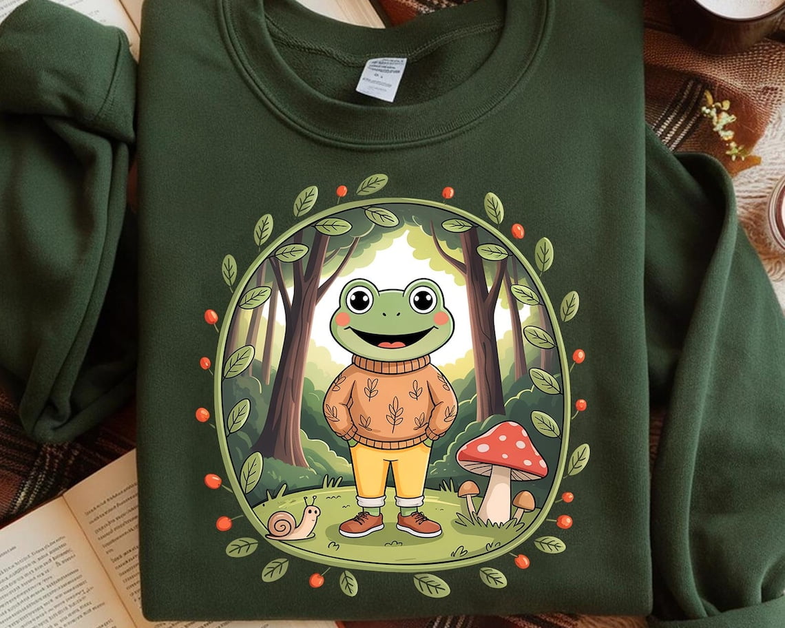 Cottagecore Frog Shirt - Cute Frog in Forest T-Shirt - Cozy Autumn Frog ...