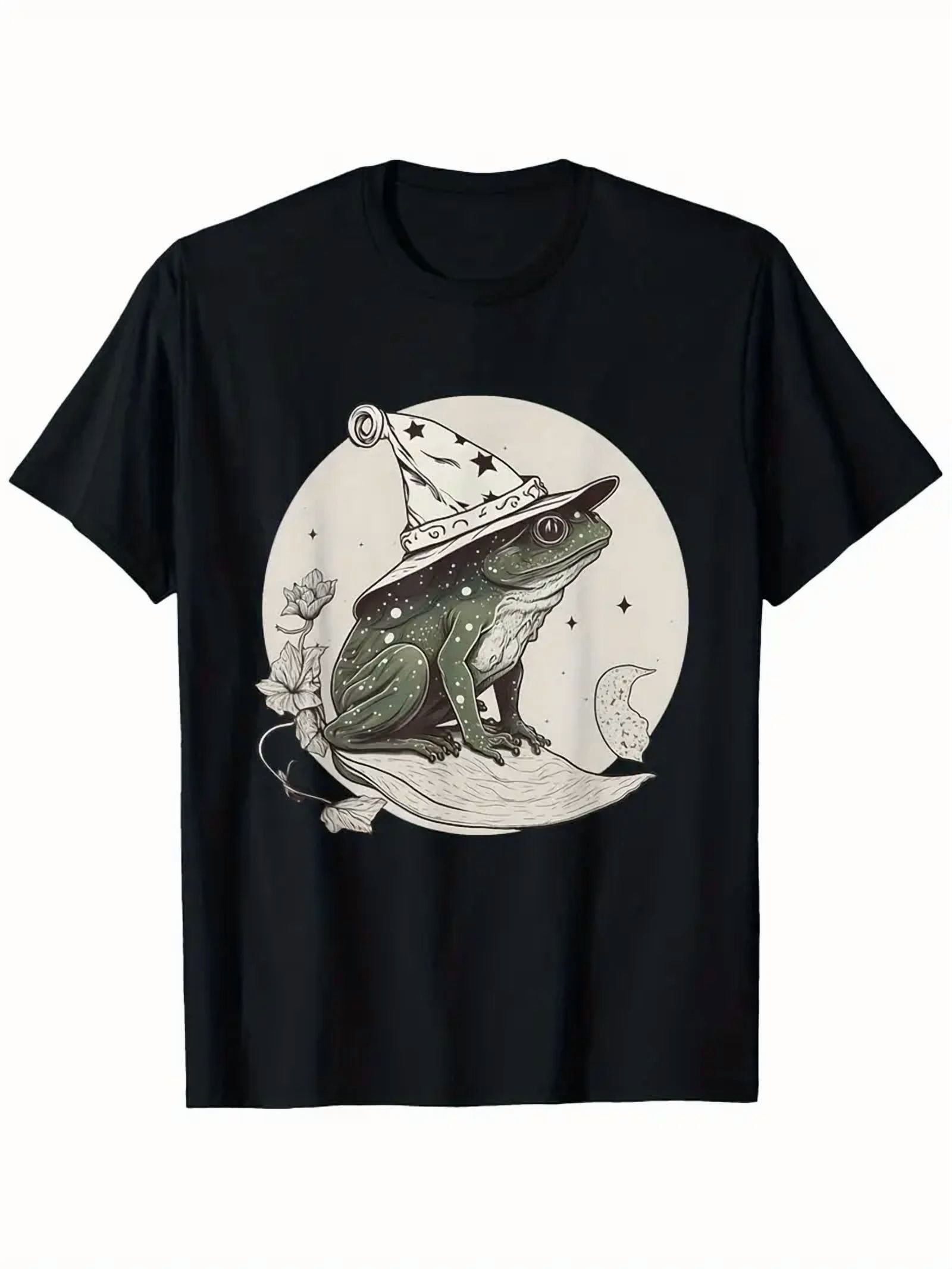 Cottagecore Frog Wizard Hat & Crescent Moon Graphic T-Shirt - 100% ...