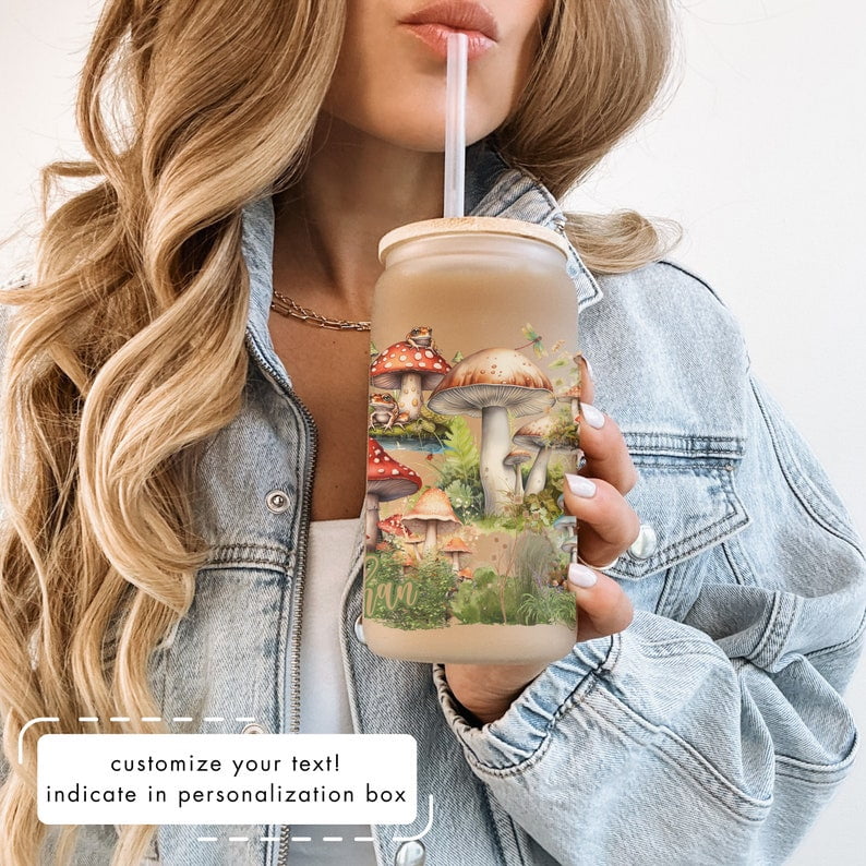 Cottagecore Frosted Glass Tumbler, Cottagecore Tumbler, Mushroom ...