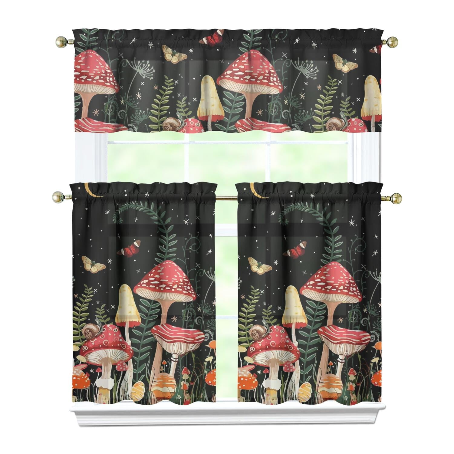 Cottagecore Fungi Kitchen Curtains - Aesthetic Gothic Farmhouse Window ...