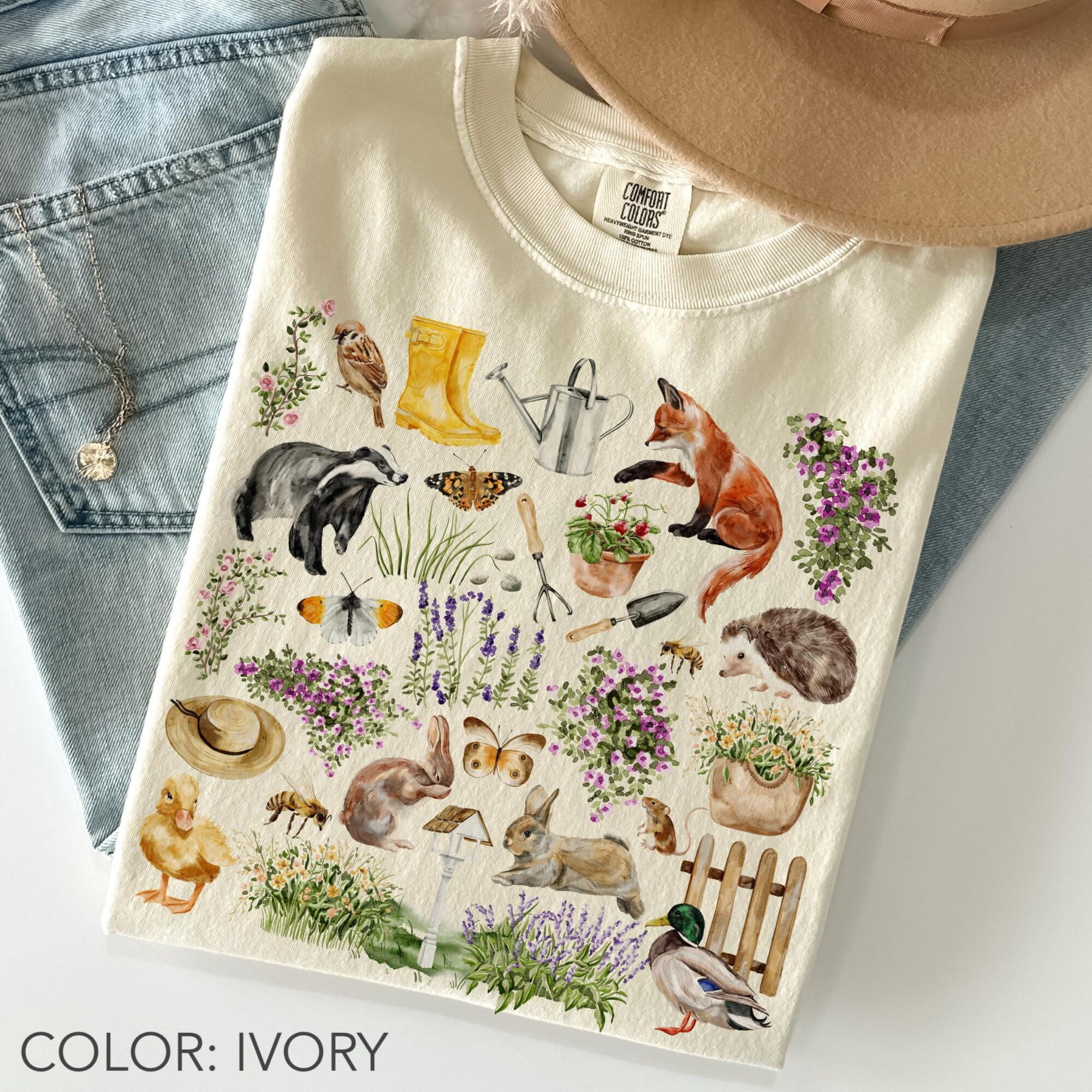 Cottagecore Garden Shirt Woodland Animal Shirt Fox Bunny Hedgehog Tee ...