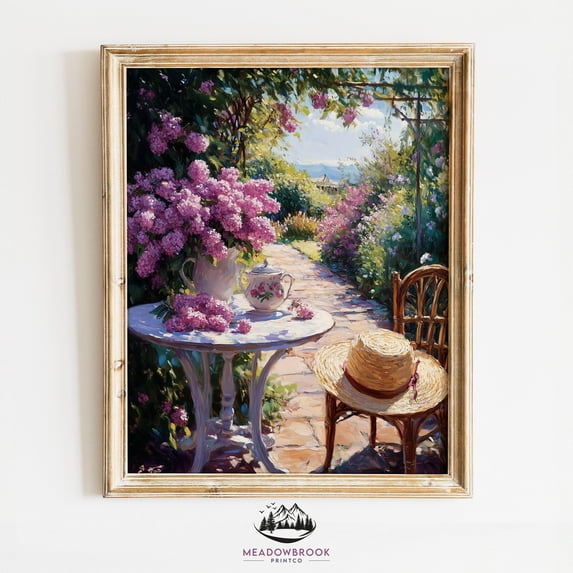 Cottagecore Garden Table Art - Rustic Whitewashed Table Scene, Vintage ...