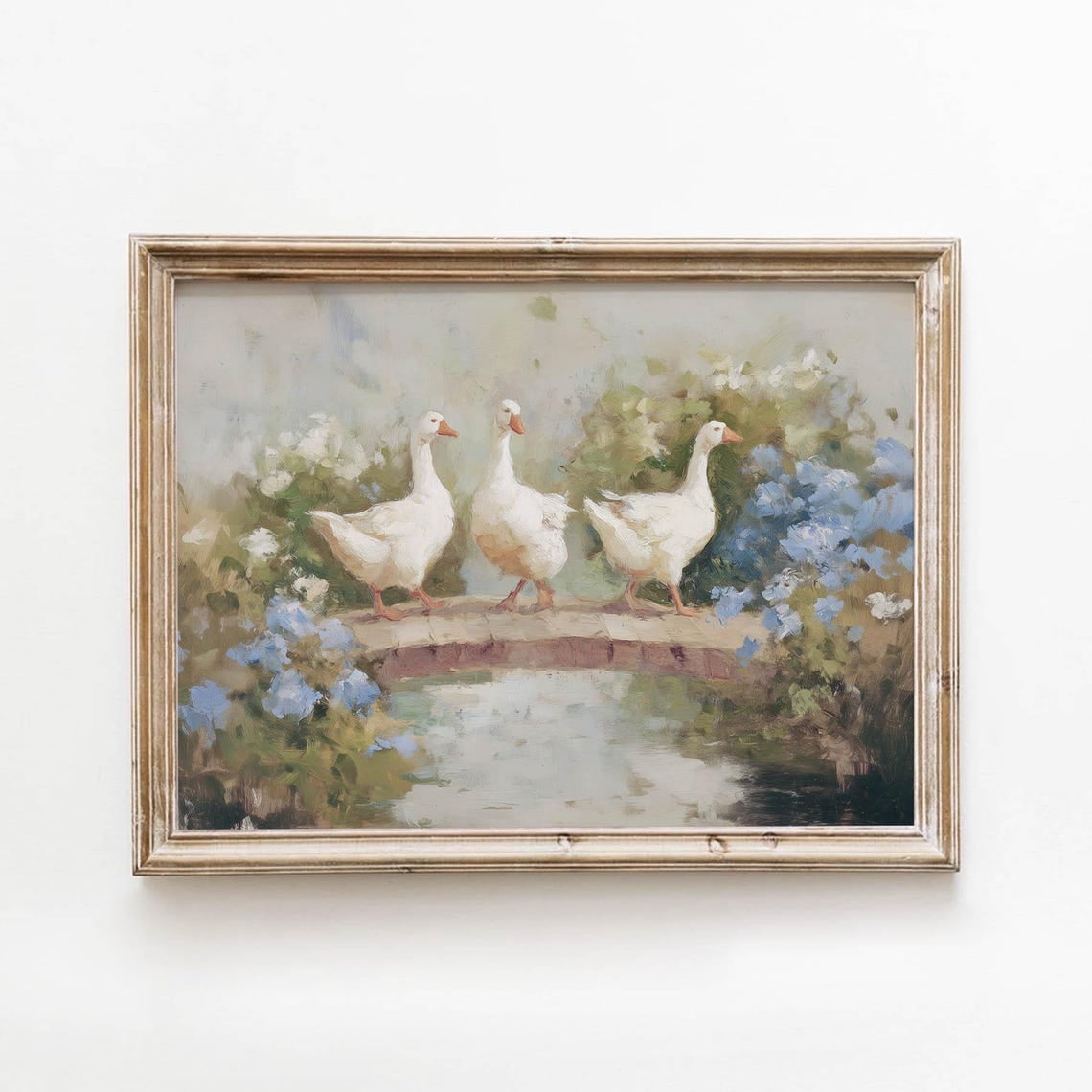 Cottagecore Geese Pastel Landscape Vintage Bridge Decor Classic Goose ...