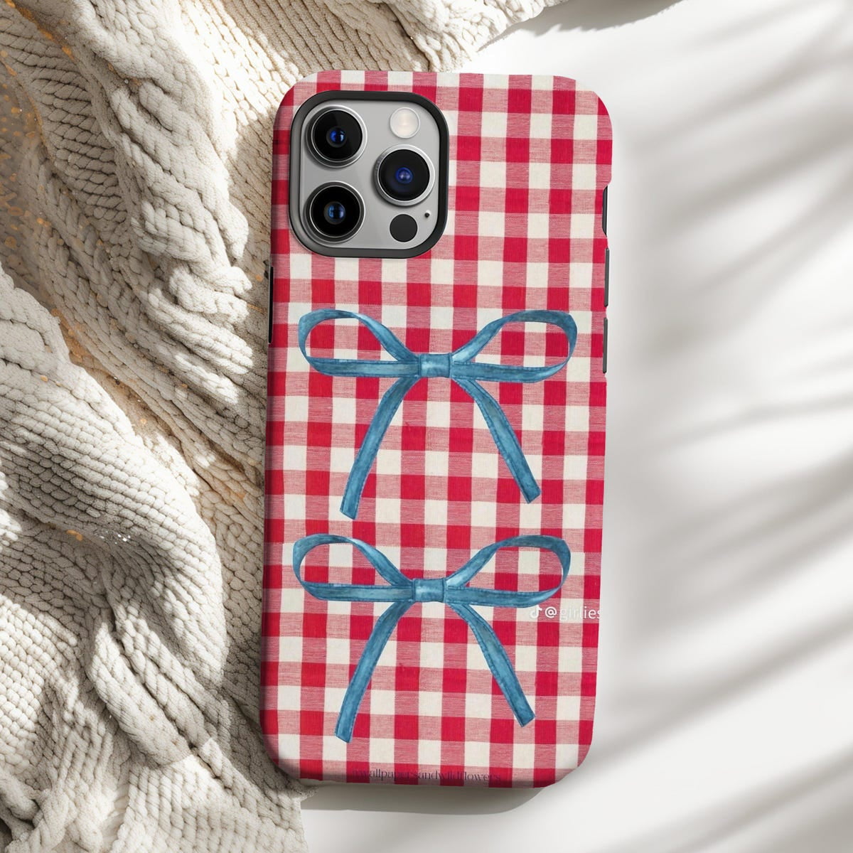Cottagecore Gingham Blue Bow Pattern Phone Case 17 16 15 14 13 12 11 ...