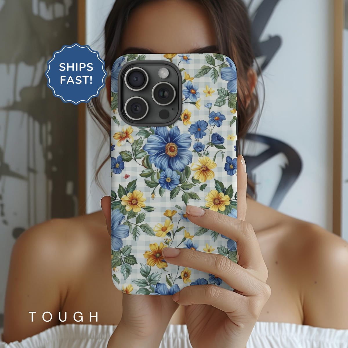 Cottagecore Gingham and Flowers MagSafe Phone Case for 17 16 15 14 13 ...