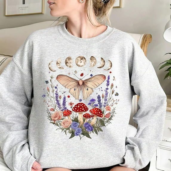 Cottagecore Goblincore Moth Floral Fairy Grunge Moon Phases Sweatshirt ...