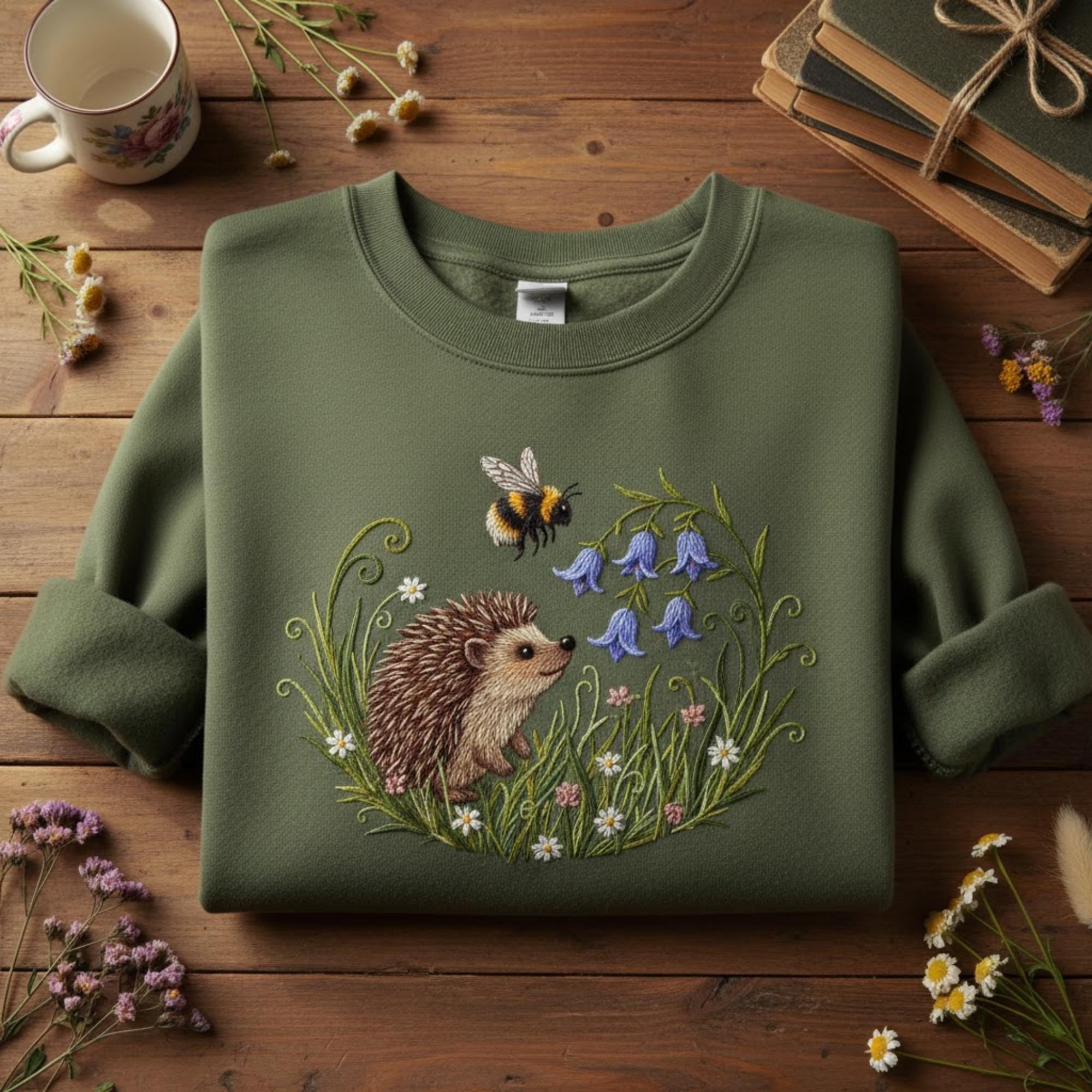 Cottagecore Hedgehog Embroidered Shirt Woodland Animal Sweatshirt Bee ...