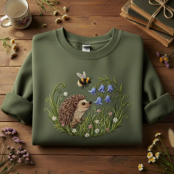 Cottagecore Hedgehog Embroidered Shirt Woodland Animal Sweatshirt Bee ...