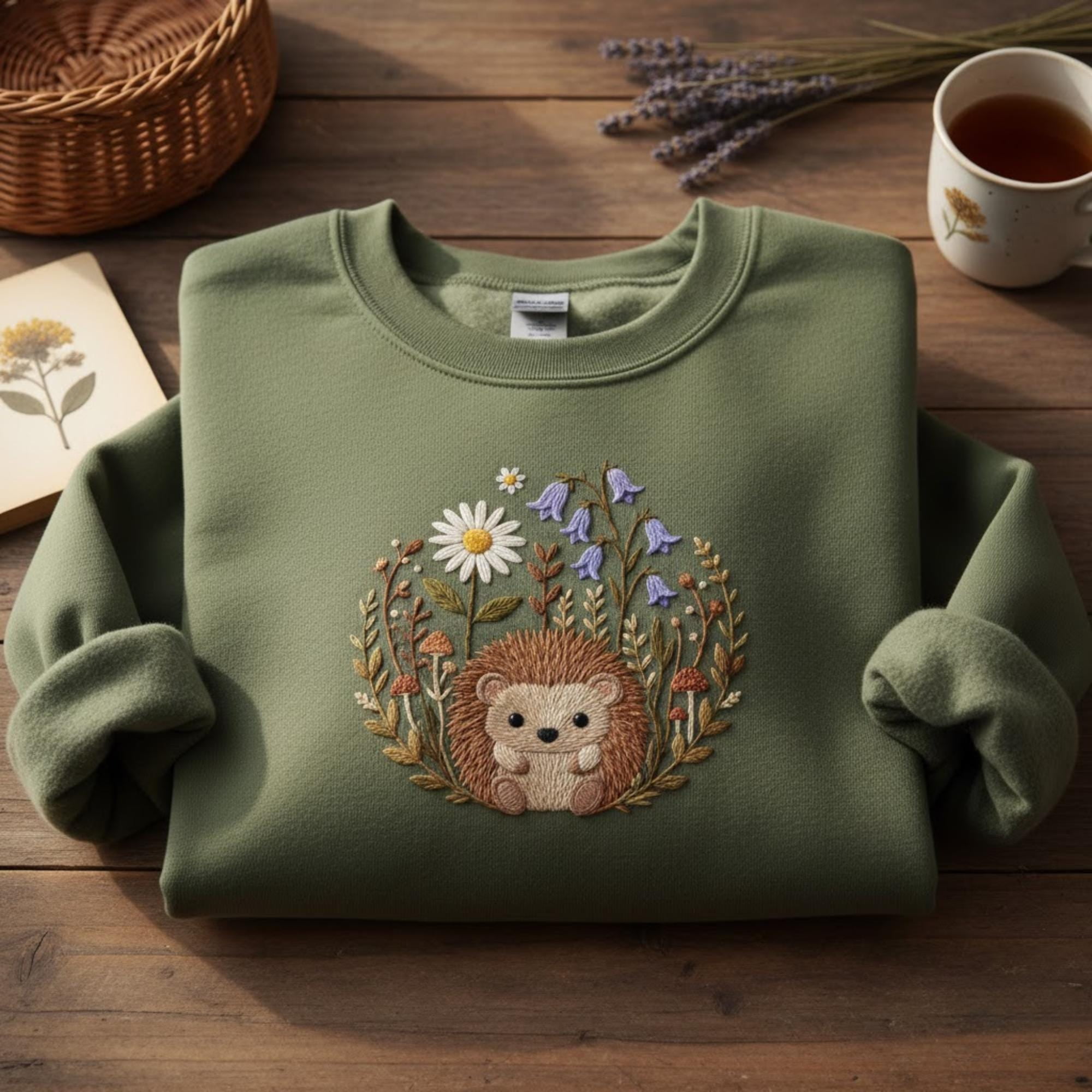 Cottagecore Hedgehog Embroidered Sweatshirt Woodland Animal Nature Top ...