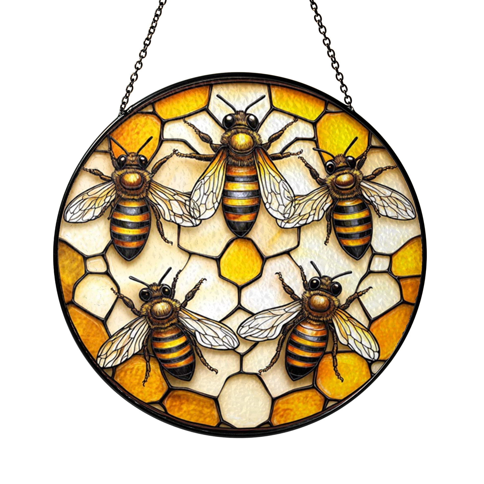 Cottagecore Honeycomb Stained Glass Suncatcher, Bee Window Hanging Art ...