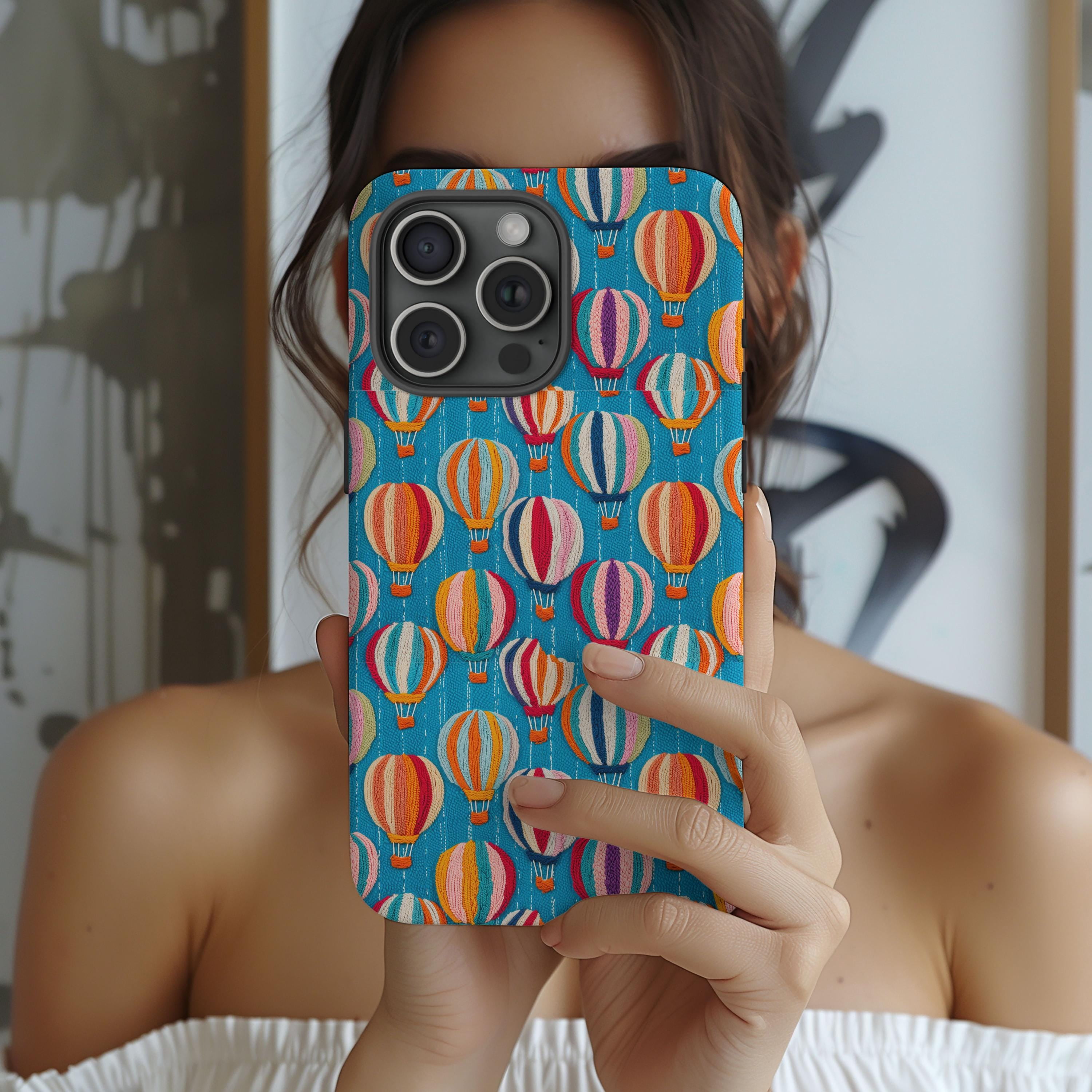 Cottagecore Hot Air Balloon Crochet Style Phone Case 17 16 15 14 13 12 ...