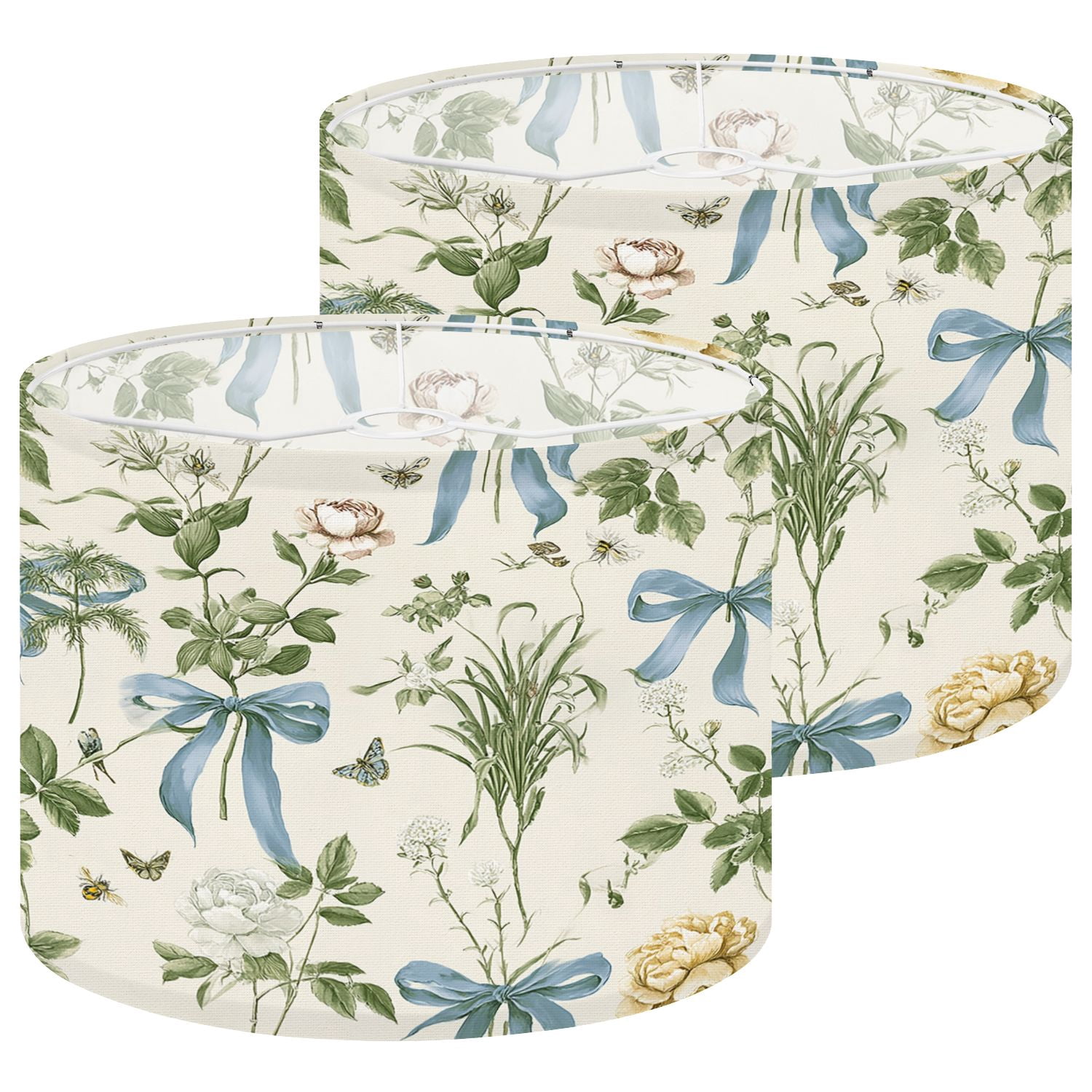 Cottagecore Lampshades 2 Pack Floral Blue Bows Butterflies Soft Pastel ...