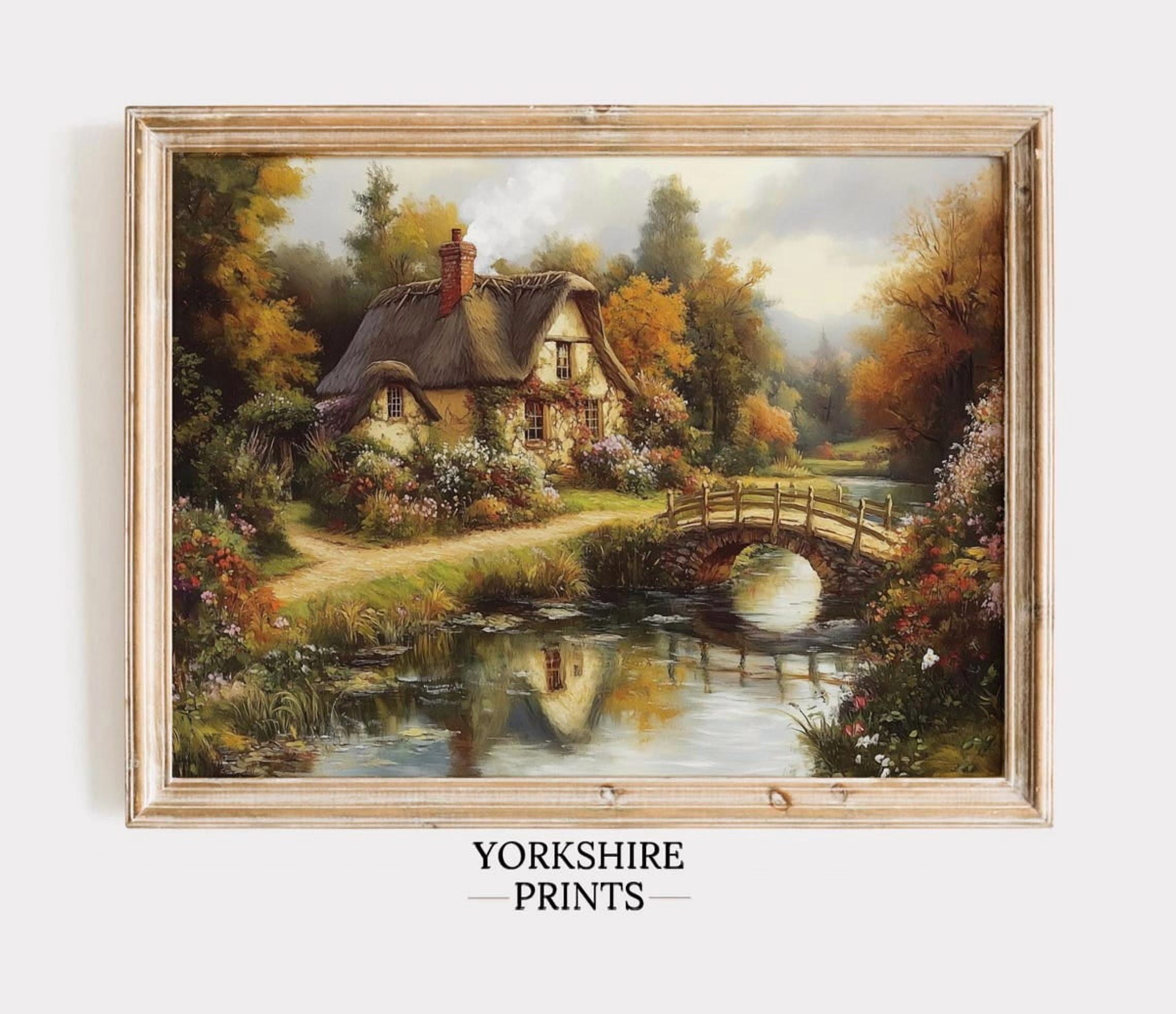 Cottagecore Landscape Art Print, Vintage Country House 3650 UNFRAMED ...