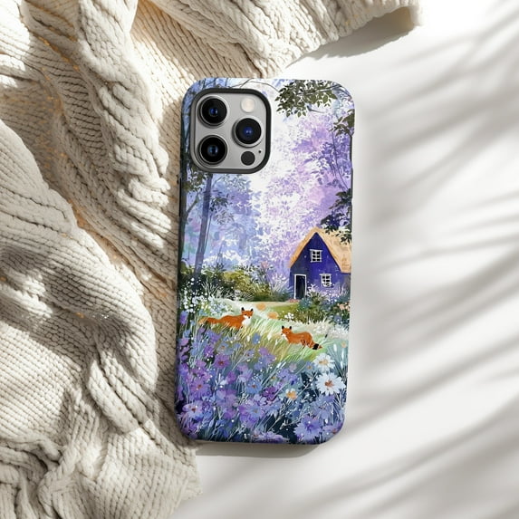 Cottagecore Lavender Fox Floral Meadow Artwork with iPhone 17 16 15 14 13 12 11 Pro Max ...