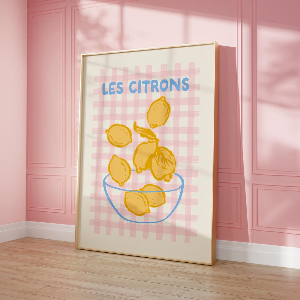 Cottagecore Lemon Print Cute Kitchen Decor, Pink & Yellow Lemons Poster ...
