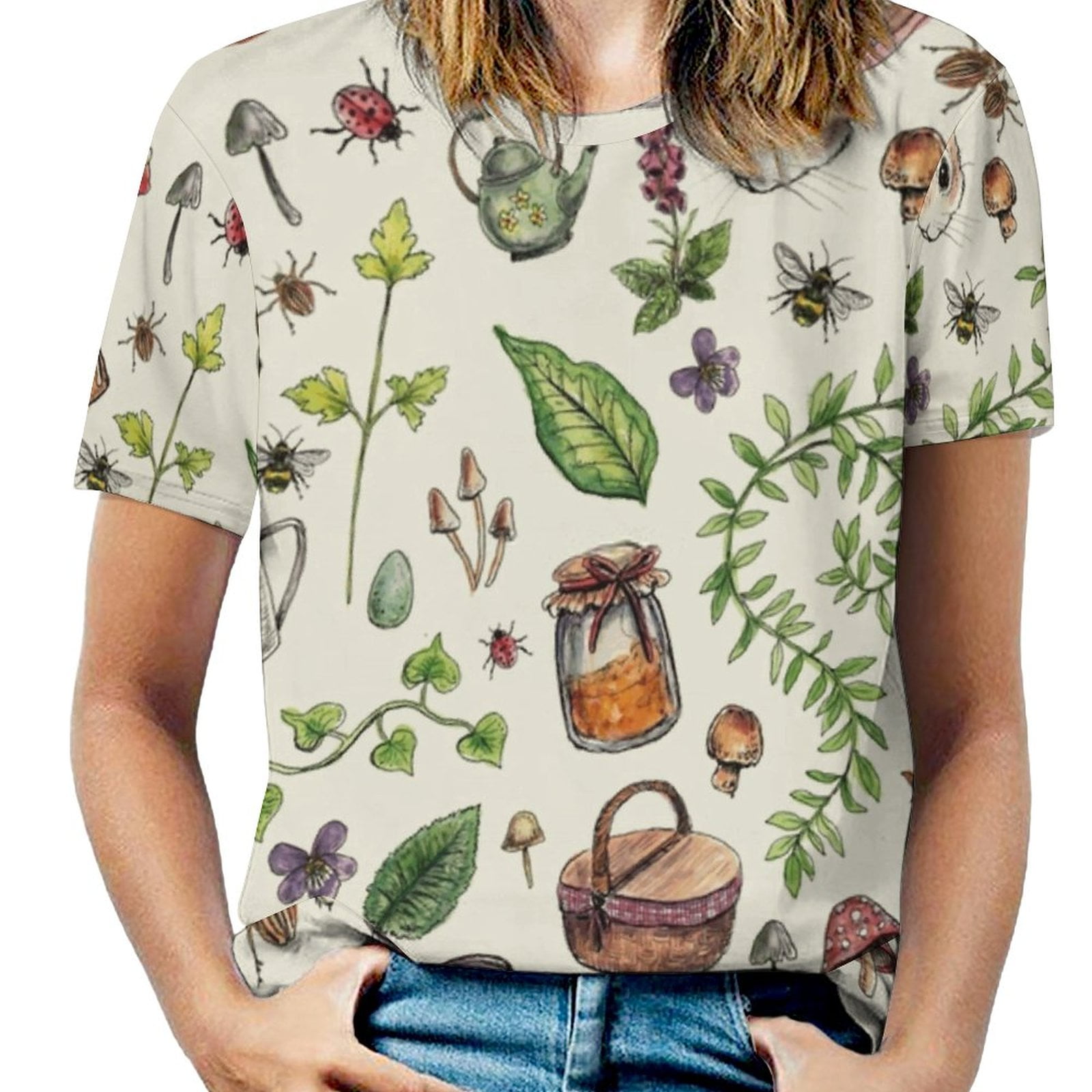 Cottagecore Light Green Women Zipper Sexy Printed Vintage T Shirts Tops ...