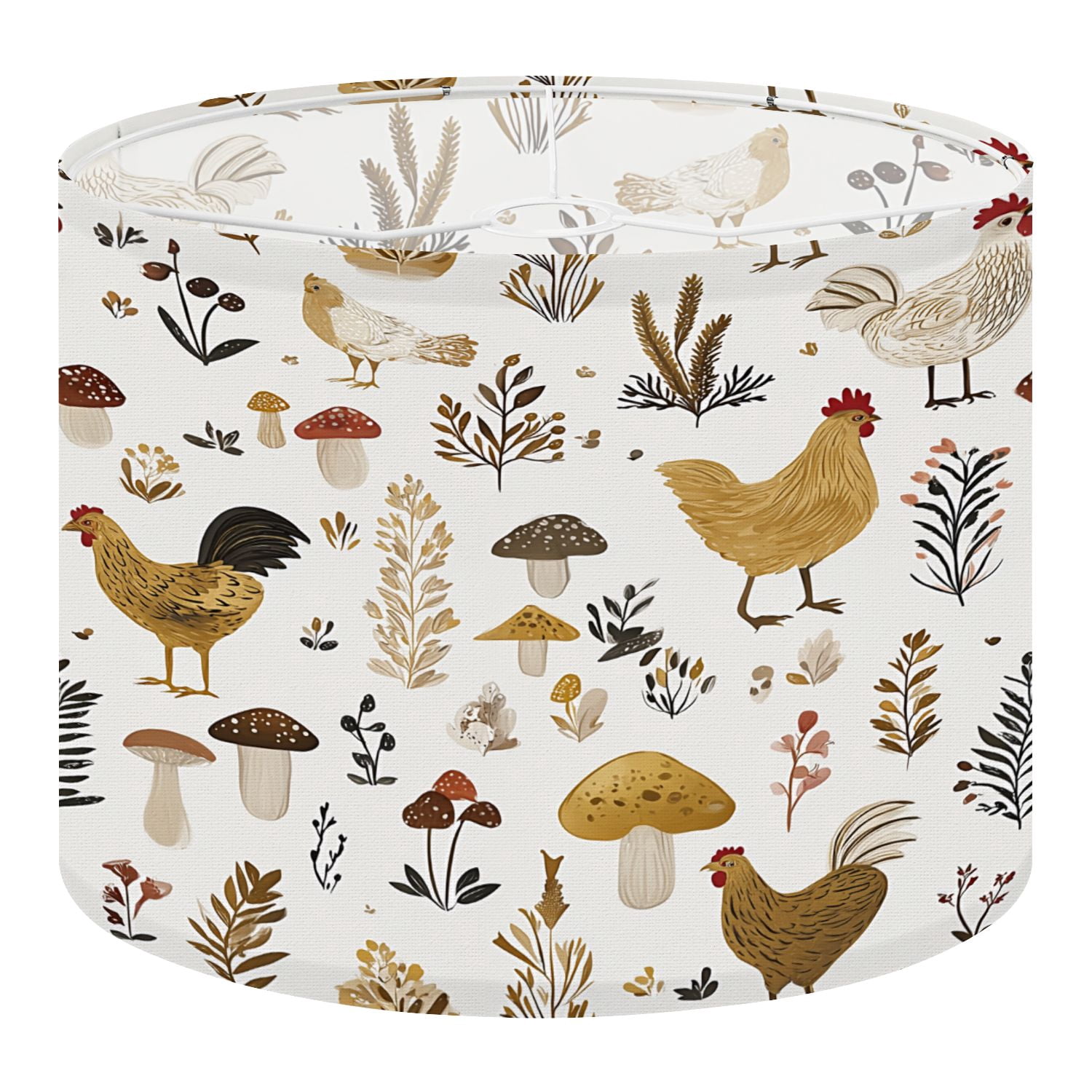Cottagecore Linen Drum Lampshades Farmyard Roosters Chickens Mushrooms ...