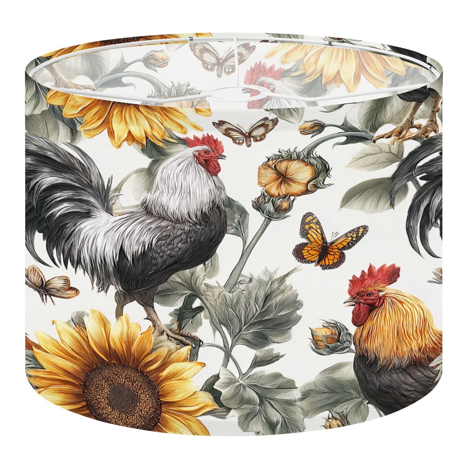 Cottagecore Linen Drum Lampshades Vintage Roosters Sunflowers ...