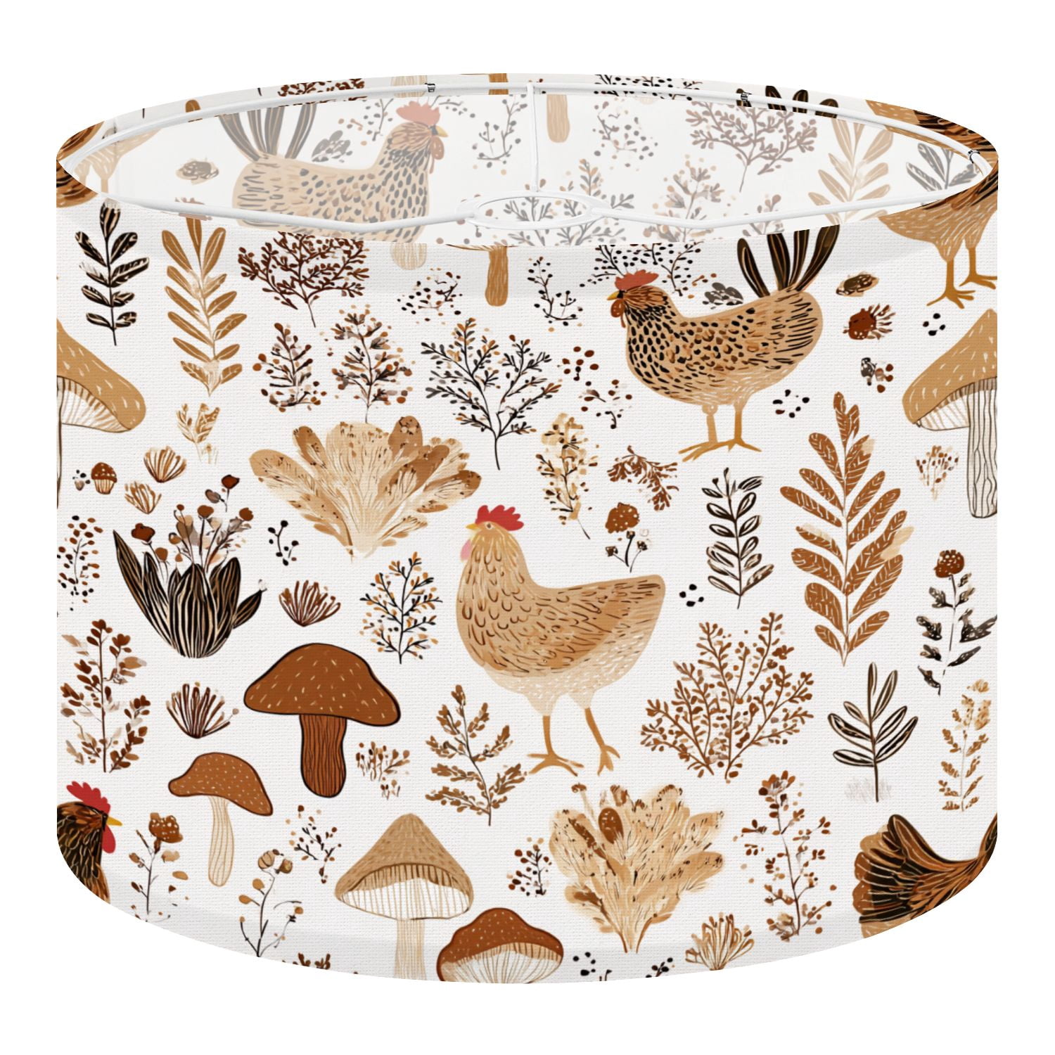 Cottagecore Linen Drum Lampshades Whimsical Farmyard Chickens Mushrooms ...