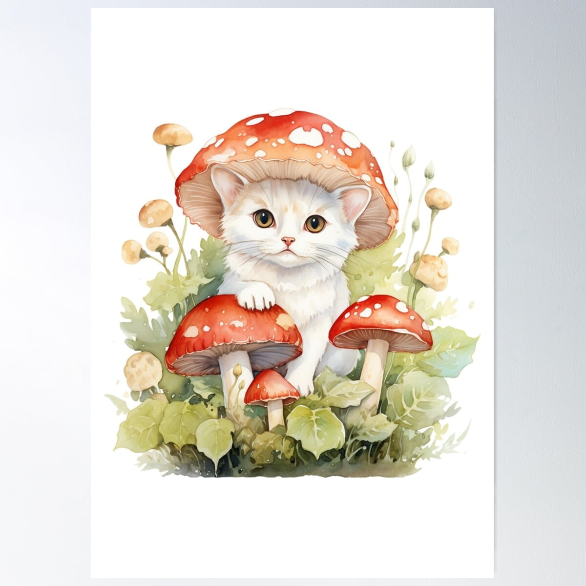 Cottagecore Mushroom Cat And Mushrooms Illustration, Cottage Core ...