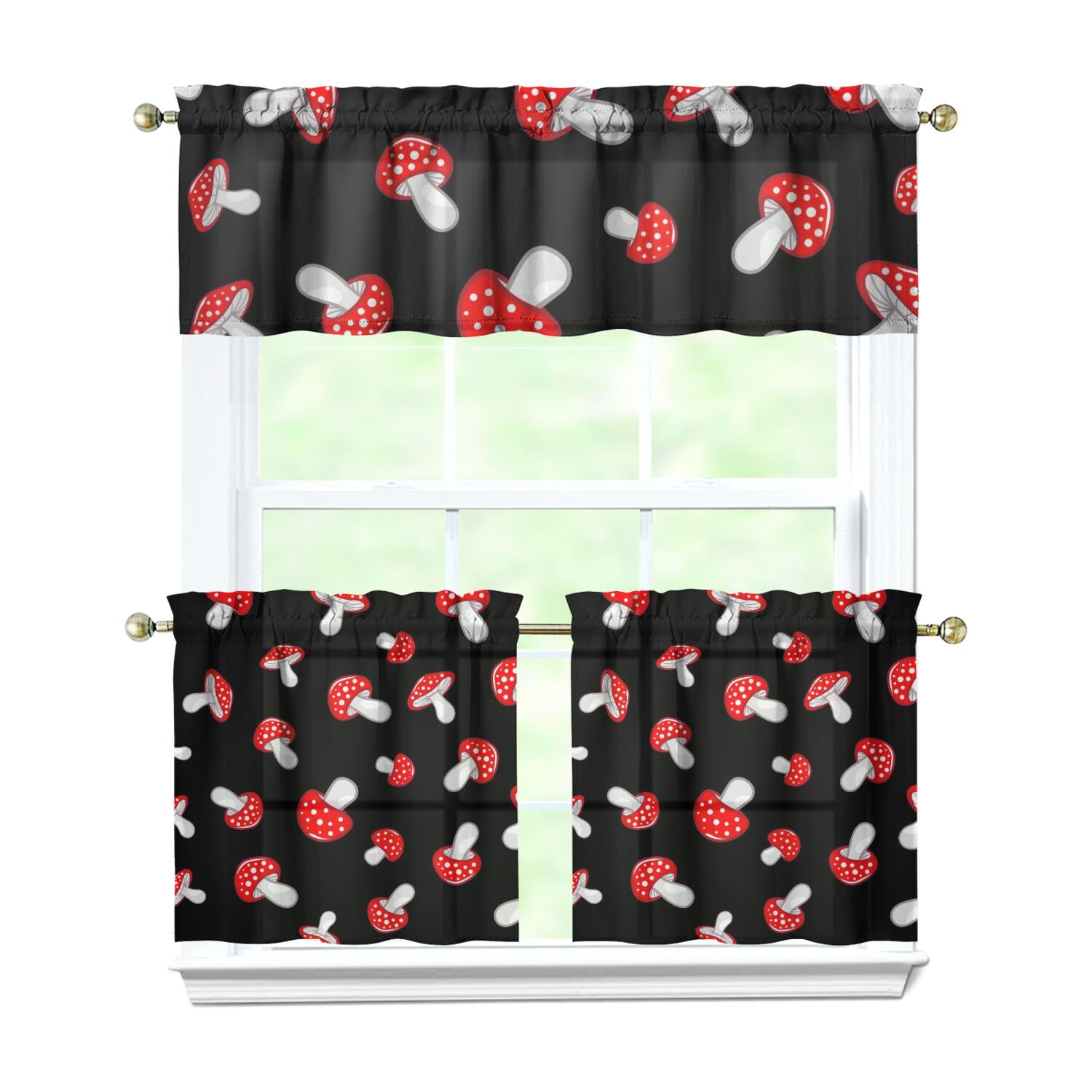Cottagecore Mushroom Curtains 3pcs Kitchen Set, 27.5x24in Polyester ...