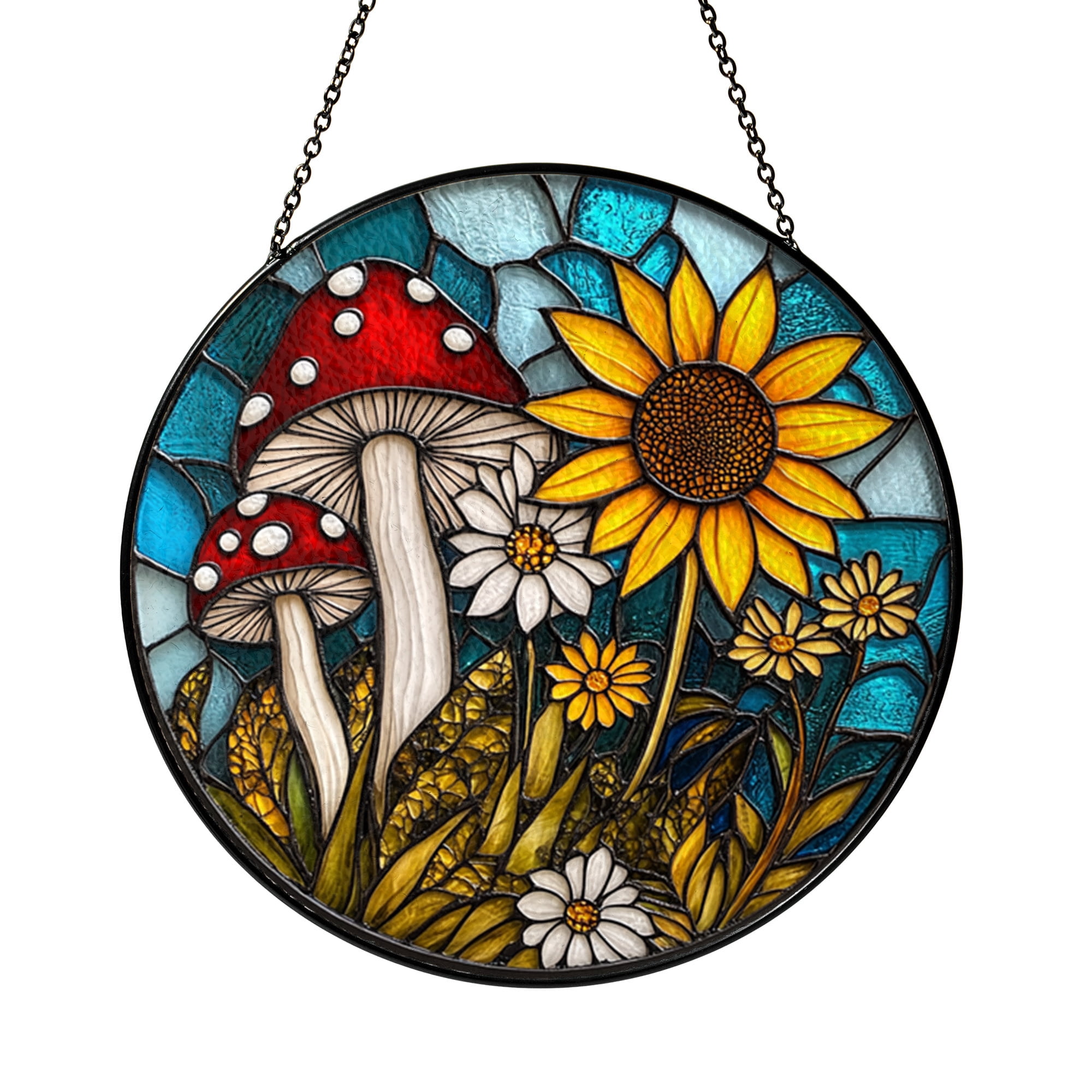 Cottagecore Mushroom Glass Suncatcher Window Decor Moon Scene Hanging ...