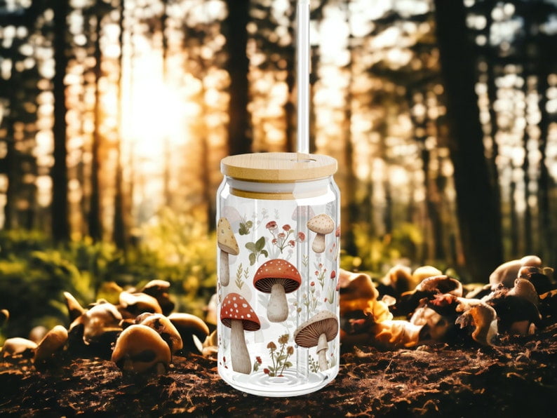 Cottagecore Mushroom Lover Tumbler, Boho Mystical Floral Mushroom Iced ...