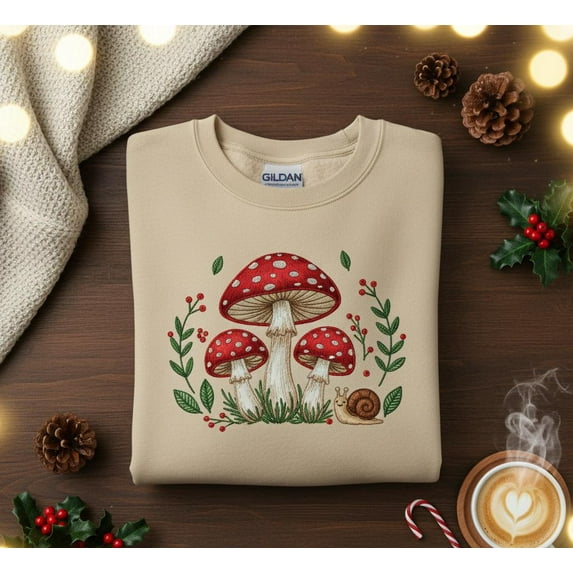 Cottagecore Mushroom Snail Sweatshirt Botanical Forest Embroidery Cozy ...