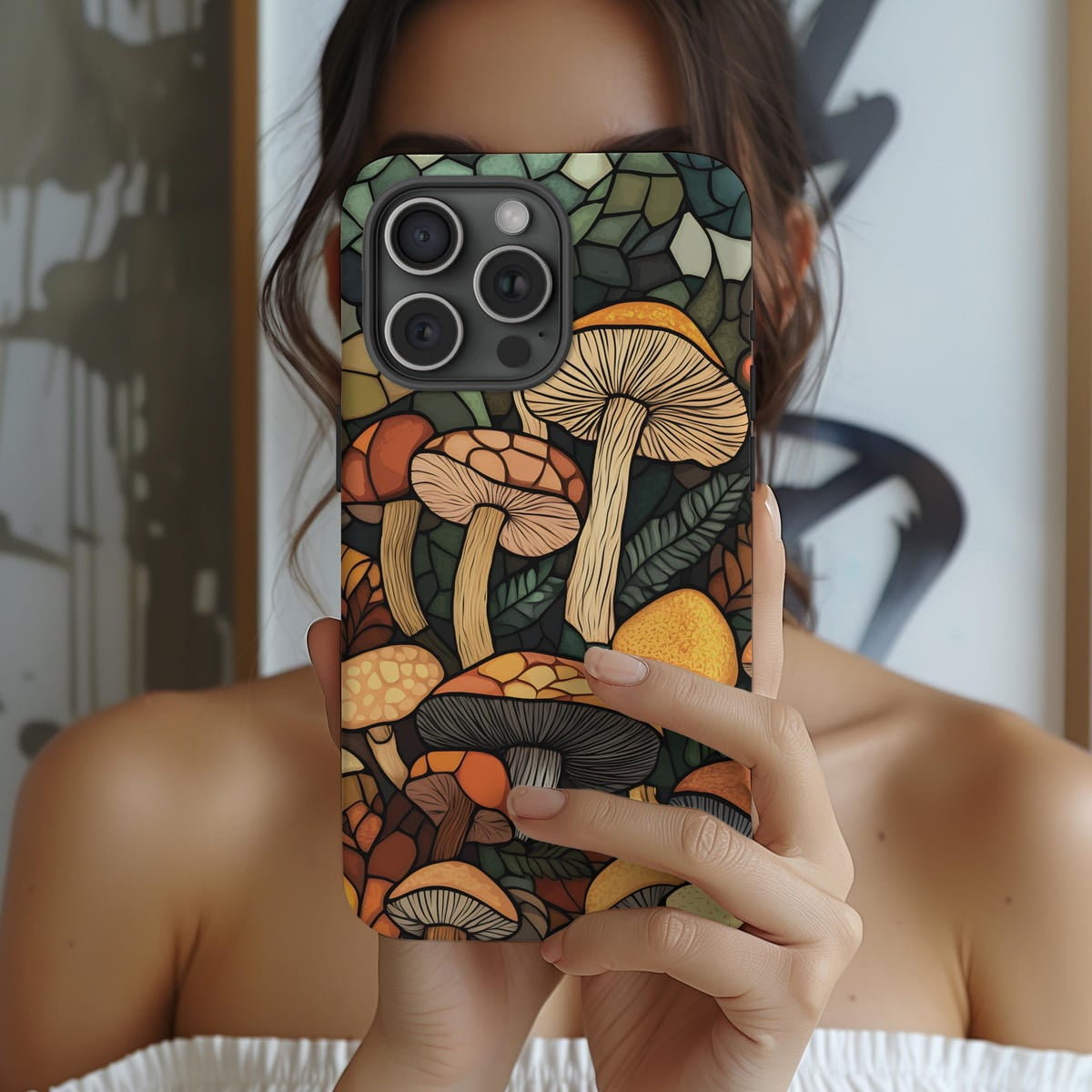 Cottagecore Mushroom Stained Glass Phone Case 17 16 15 14 13 12 11 Pro ...