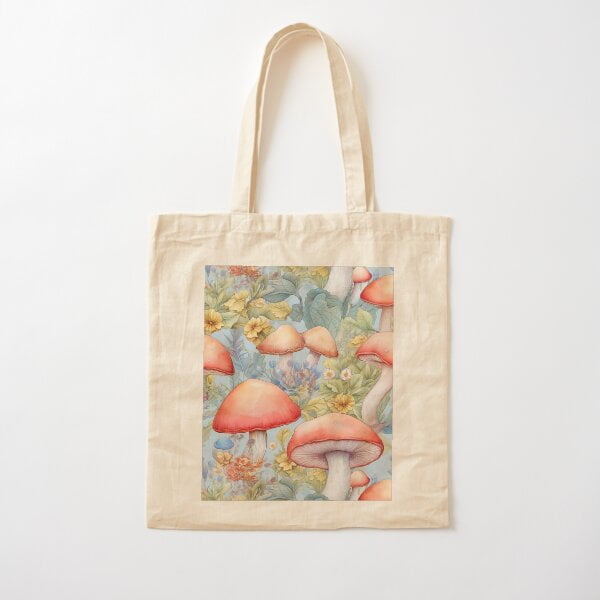 Cottagecore, Mushrooms, Plants, Fungi Canvas Tote Bag, Family Gift For ...