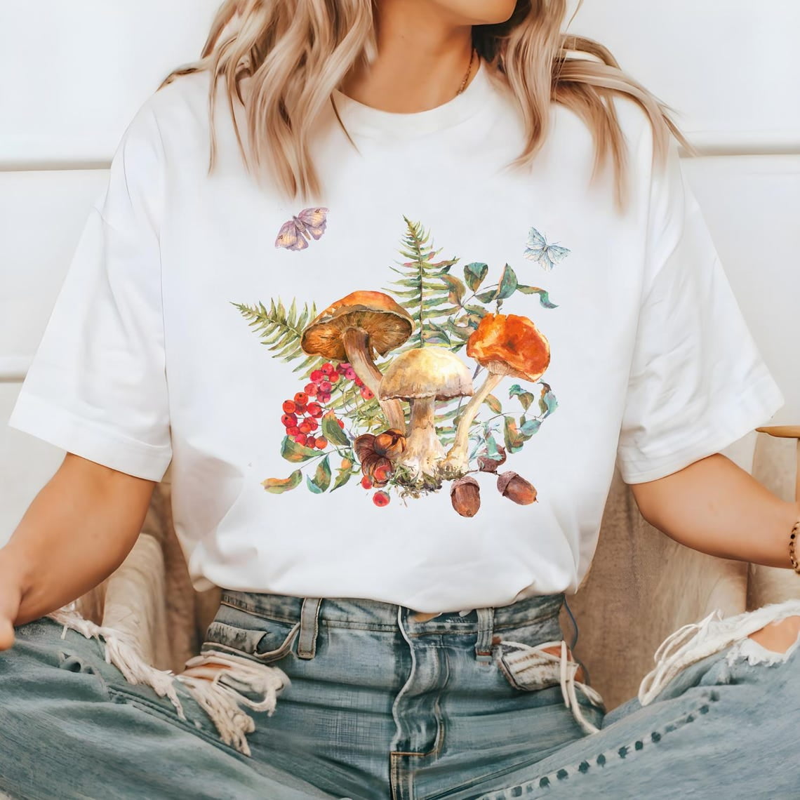 Cottagecore Mystic Forest Mushroom Shirt, Autumn Jumper Shirt, Boho ...